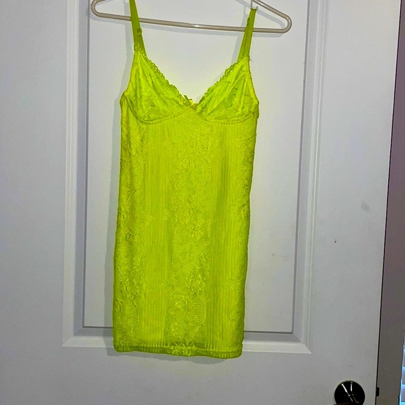 Dresses | Neon Yellow Lace Slip Dress | Poshmark